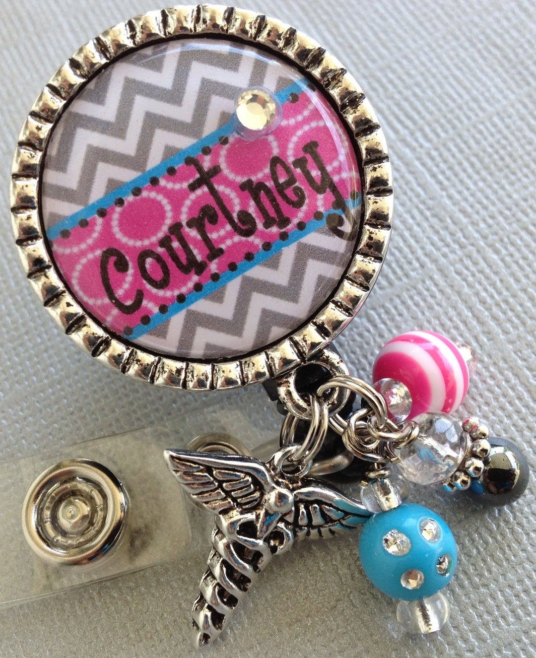 RN Nurse ID Badge Reel Personalized Name Chevron Geometric Print - NICU ...