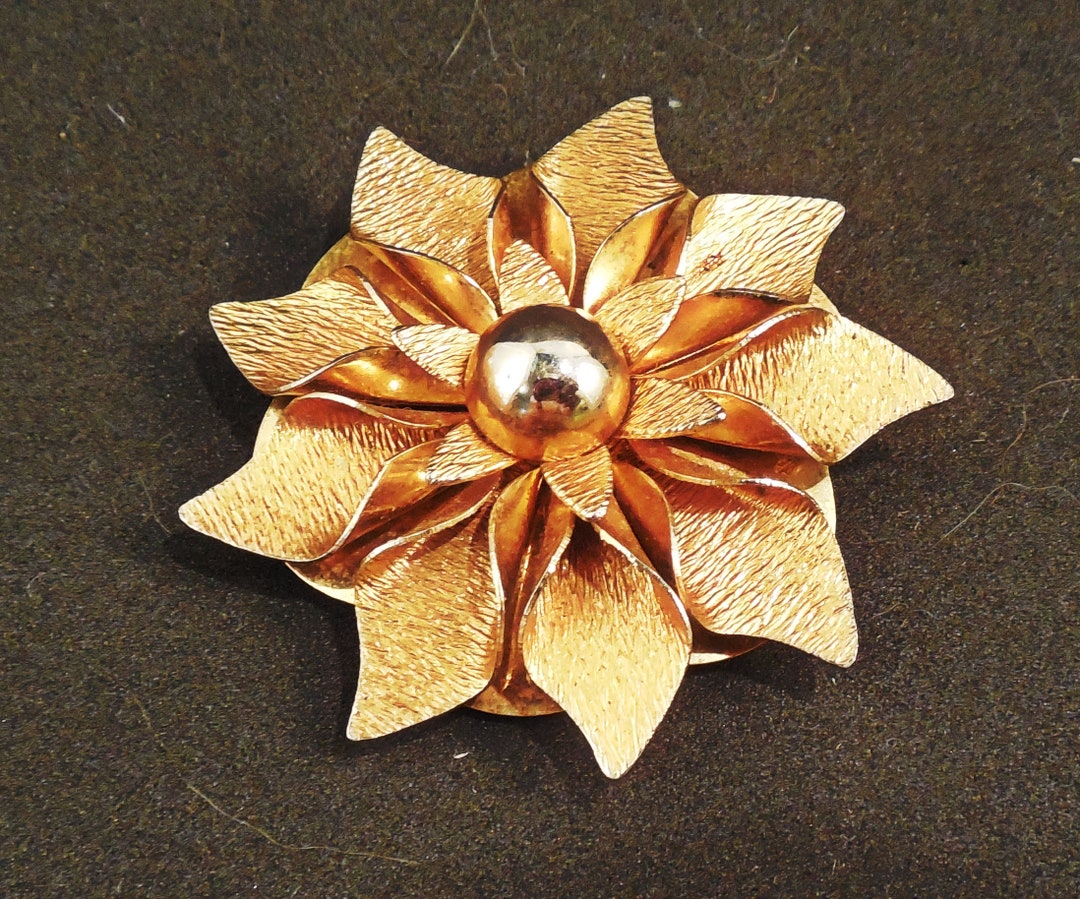 Lieba Vintage Dress Scarf Clip Gold Tone 3 Layered Flower - Etsy