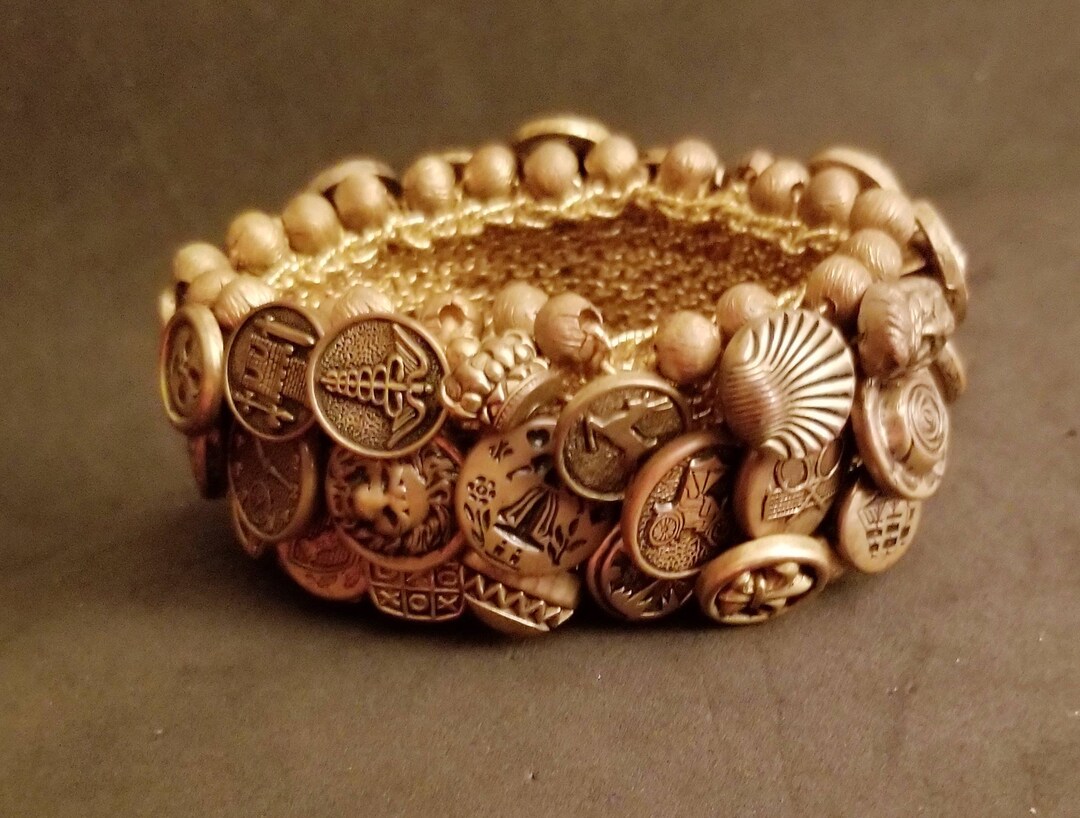 Brass Button & Wood Beads Cha Cha Bracelet Wide - Etsy