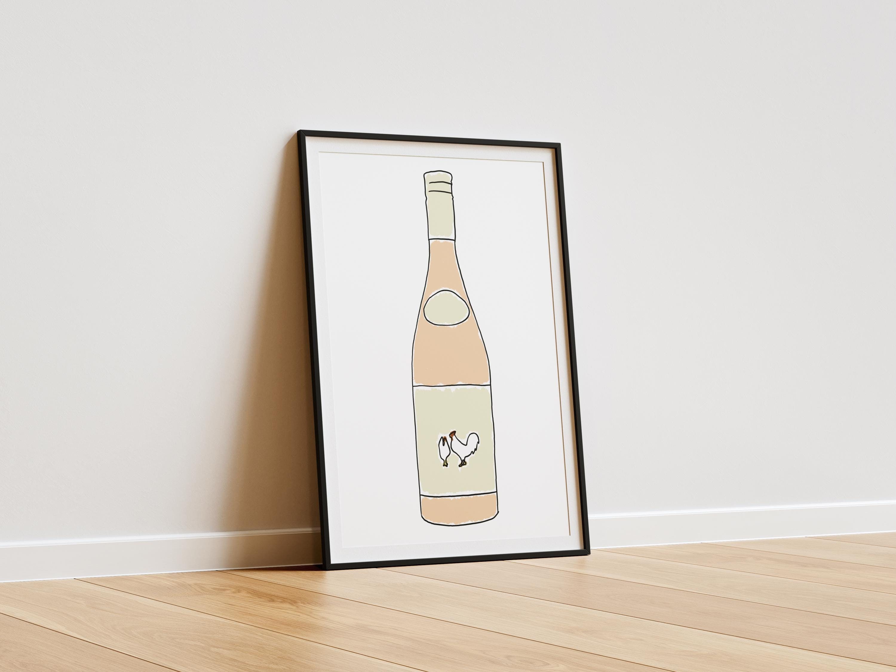 Chicken Wine Bottle Digital Art Print – Unique Minimalist Decor for ...