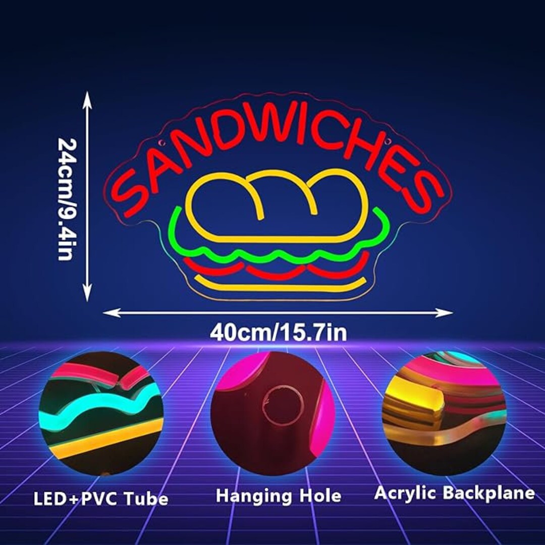 JKHOO Sandwich LED Neon Sign for Wall Decor, Dimmable Food Sign Wall ...