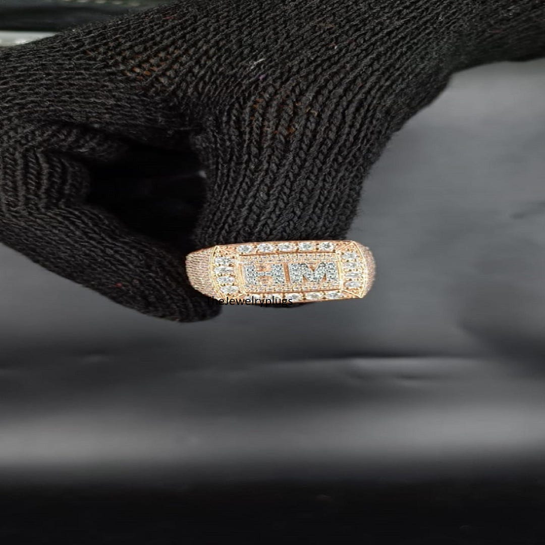 Iced Out Ring Custom Name Letter Ring Pinky Ring Moissanite Diamond ...