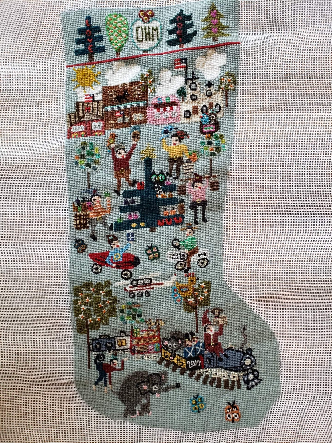 Original Design Needlepoint Christmas Stocking- Christmas Train. Sample ...