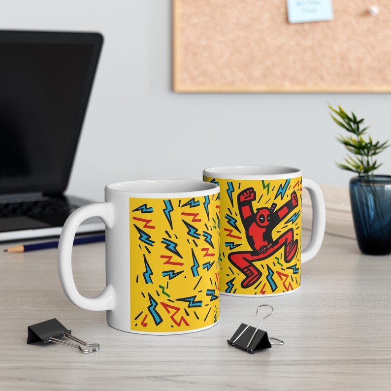 Keith Haring Inspired Deadpool Marvel Ceramic Mug Unique Pop Art Coffee ...