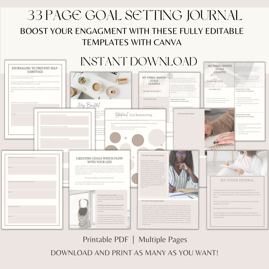 Printable Goal Setting Journal, 2025 Goal Tracker, Vision Board, Career ...