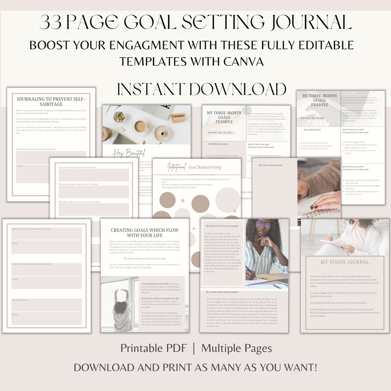 Printable Goal Setting Journal, 2025 Goal Tracker, Vision Board, Career Vision & Personal Growth ...