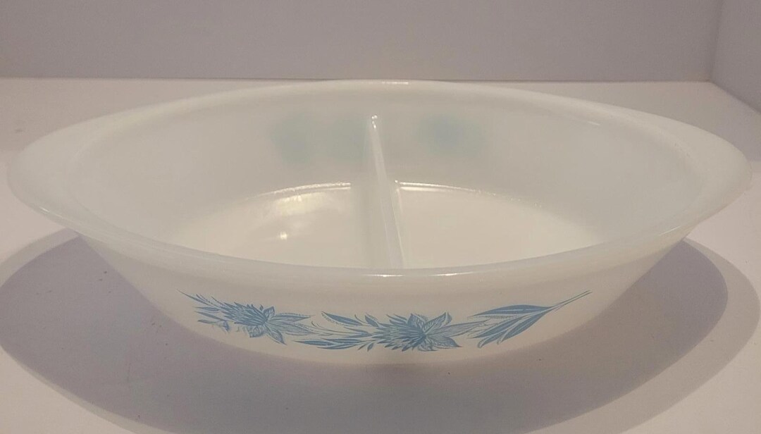1960s Glasbake Blue Thistle Divided Serving Baking Casserole Dish J ...