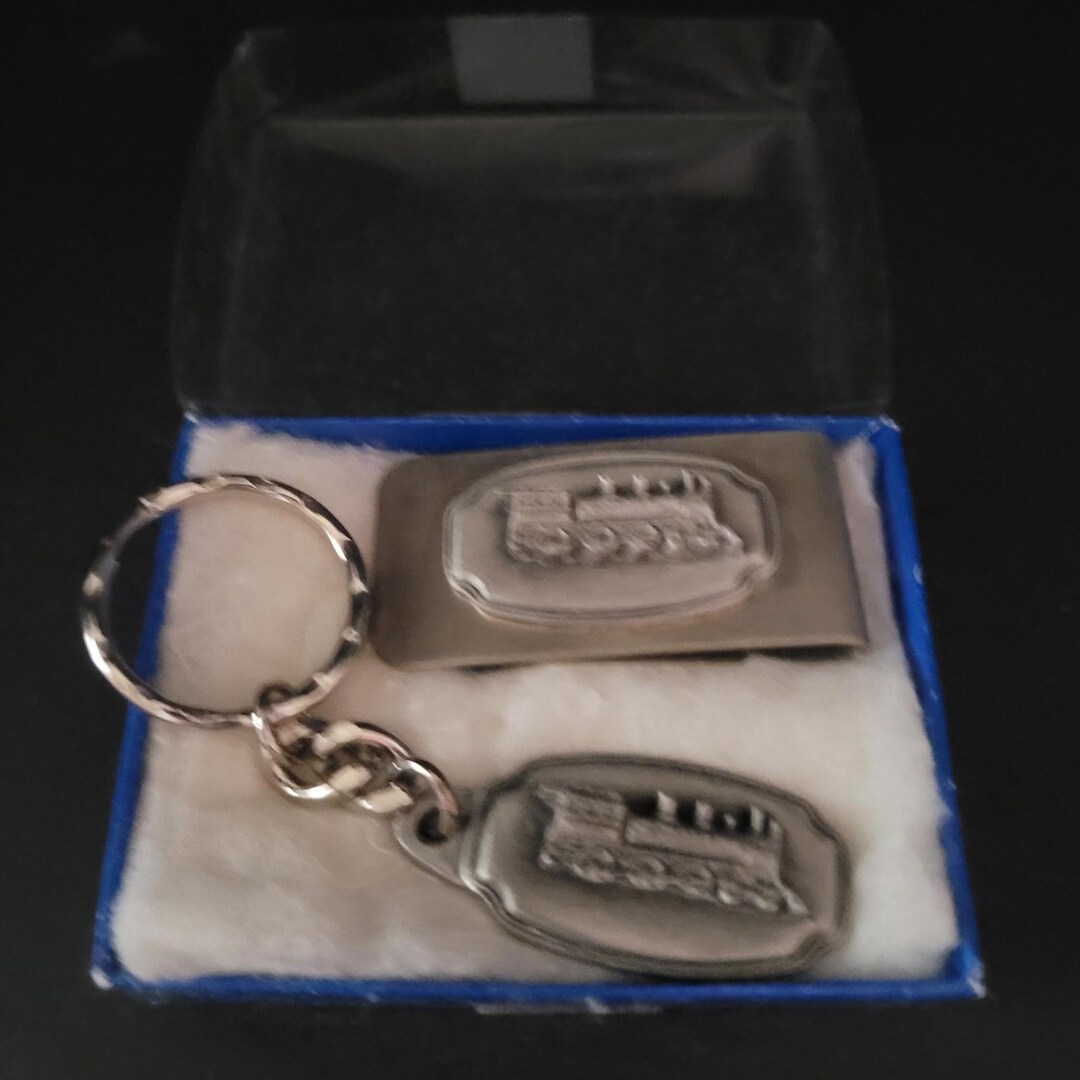 Vintage Pewter Train Money Clip & Keychain Locomotive Steam Engine ...