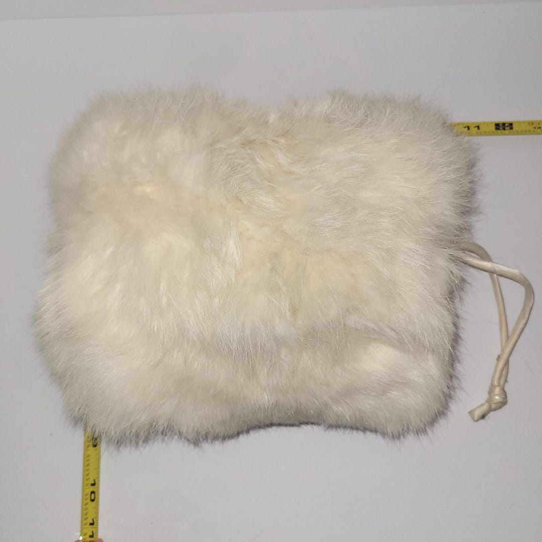 Vintage White Rabbit Fur Hand Muff Barrel Glove Warmer 10" X 9" Child ...