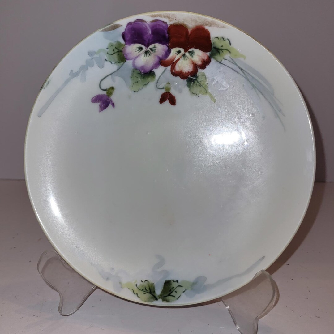 Nippon Green Crown Mark Hand Painted Red Purple Pansies 6-3/8" Plate - Etsy