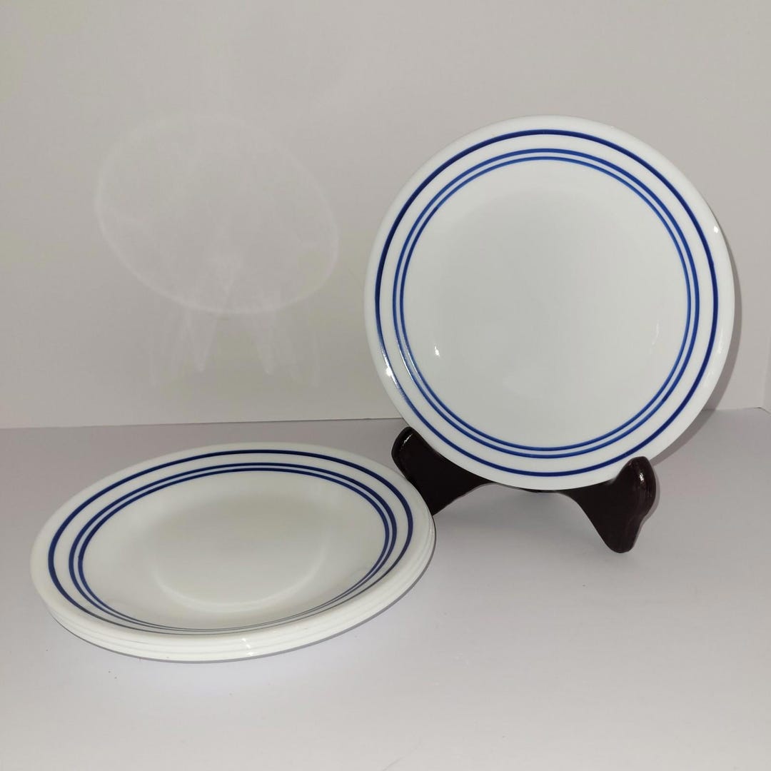 4 Corelle Classic Cafe Blue Bread Butter 6-3/4" Three Blue Stripes USA ...