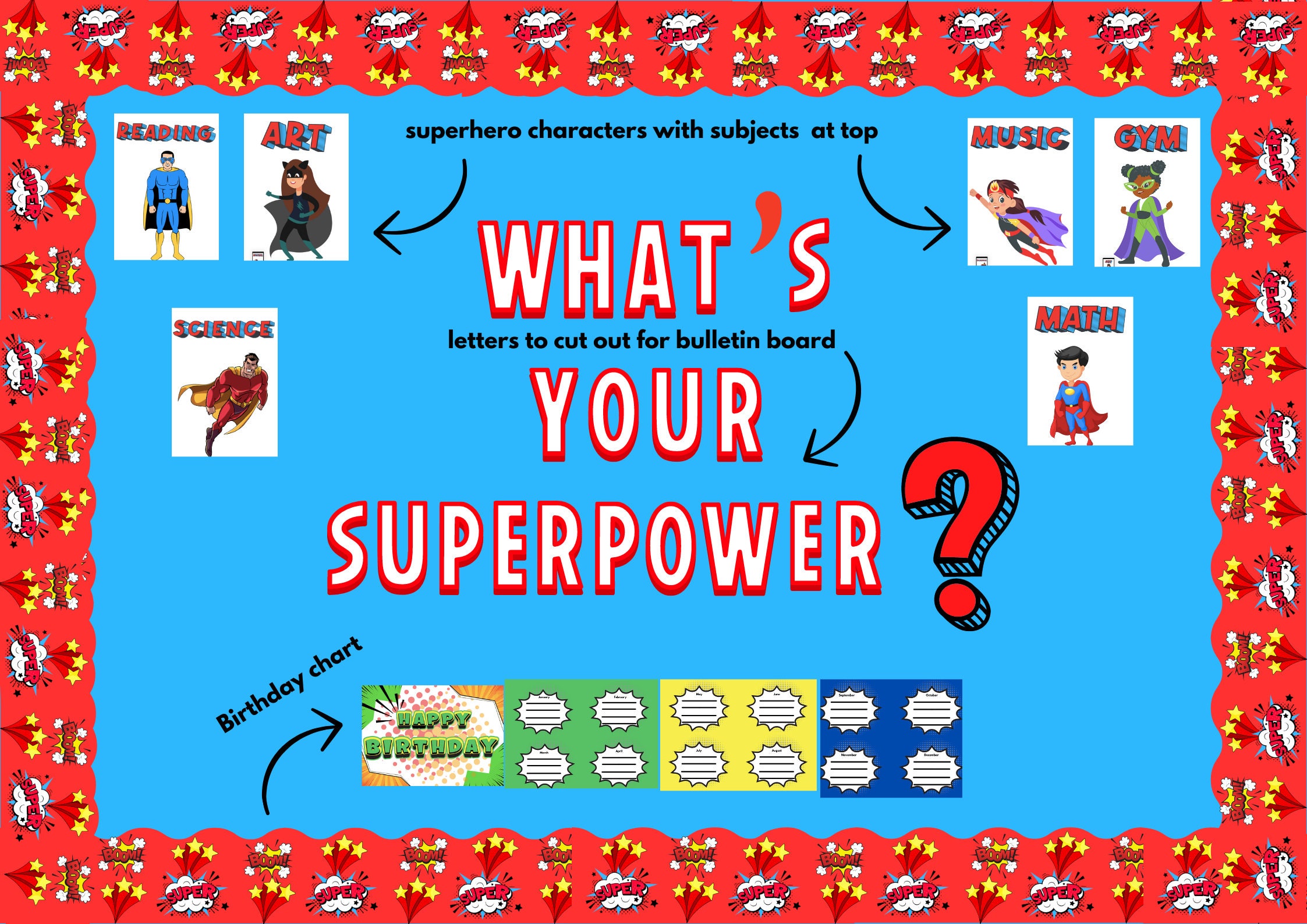 Superhero Bulletin Board Borders ABC Posters and Table Numbers - Etsy