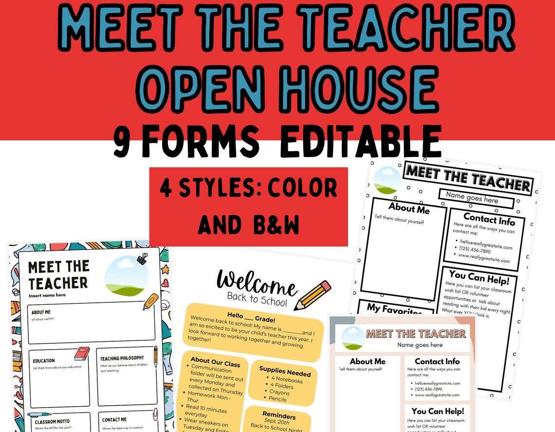 Back to School Editable in Canva 4 Styles Meet the Teacher Open House ...