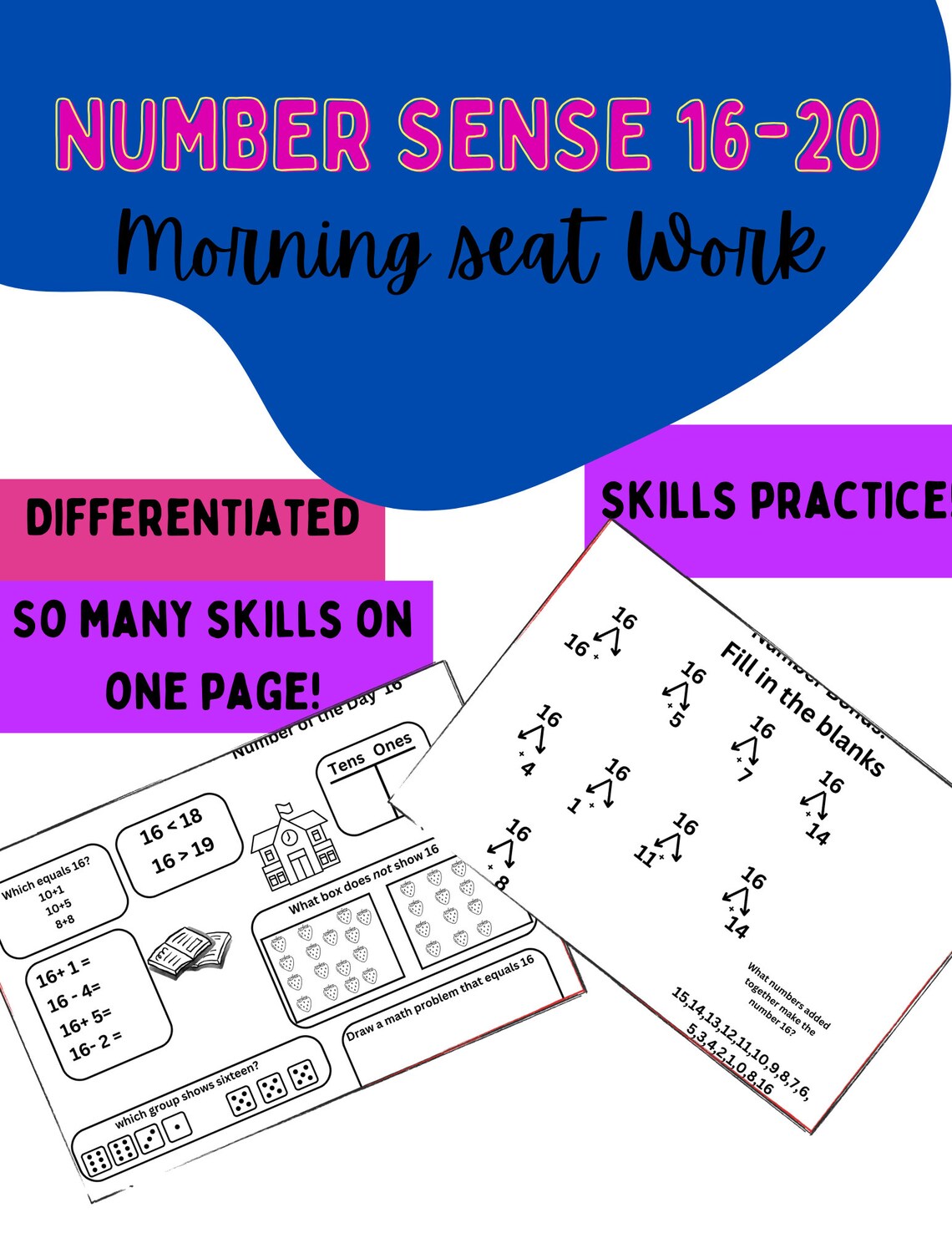 Number Sense Packet 16-20 Number Bonds Morning Work Independent Work ...