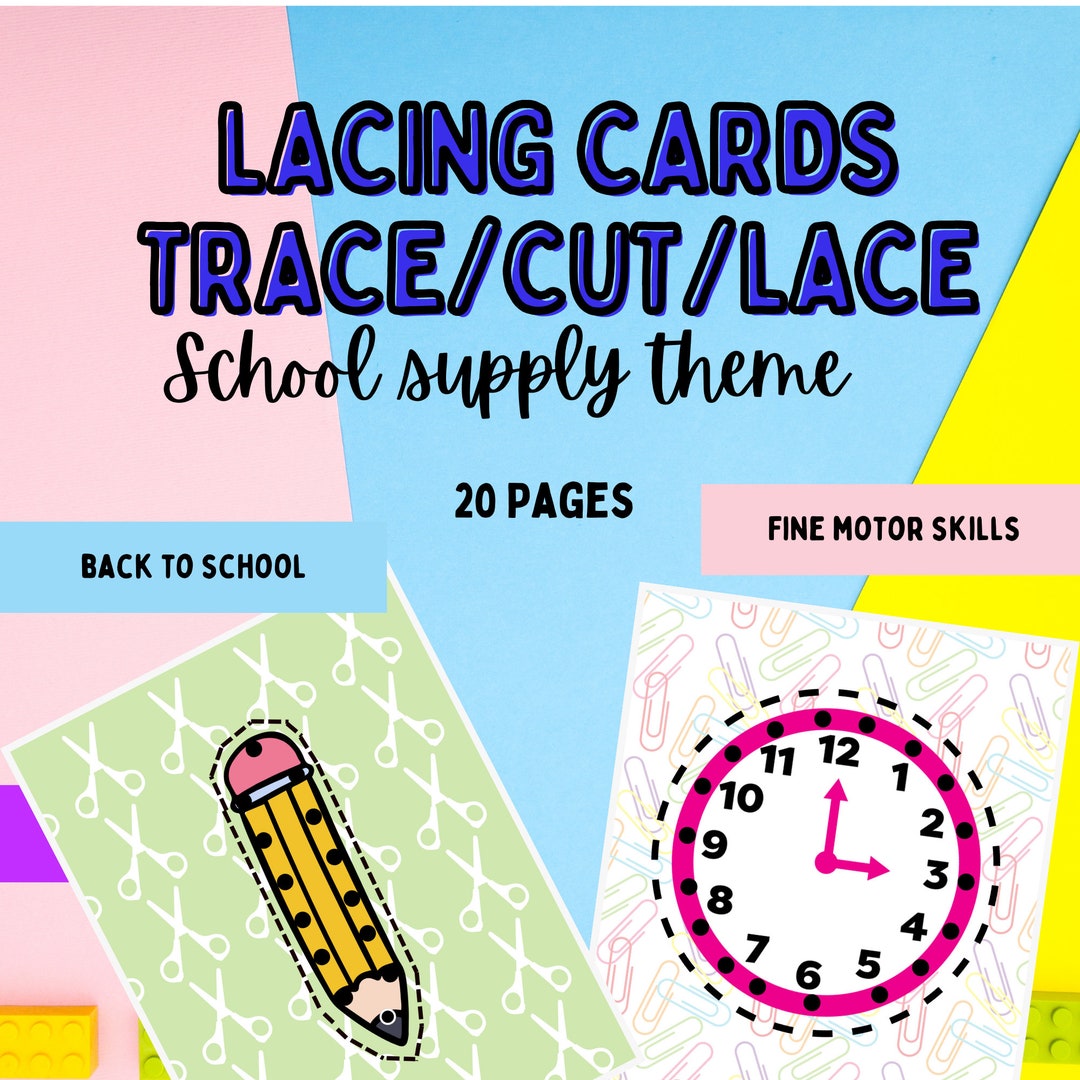 Tracing Lacing Cutting Cards School Supply Back to School Lacing Cards ...
