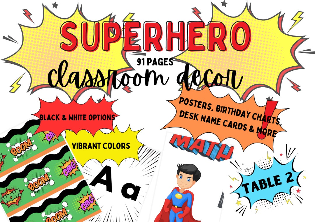 Superhero Bulletin Board Borders ABC Posters and Table Numbers - Etsy