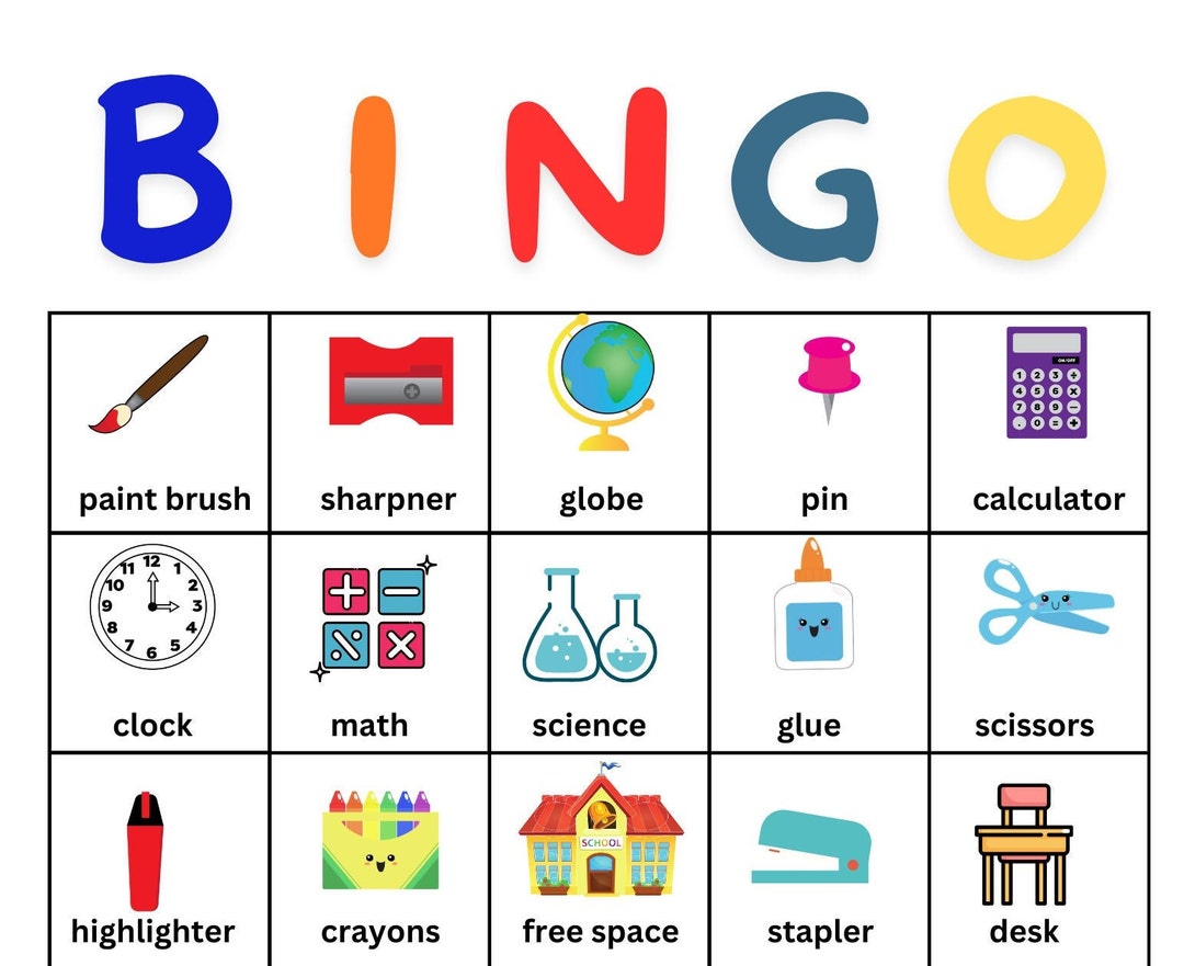 Bingo School Supply Theme - Etsy