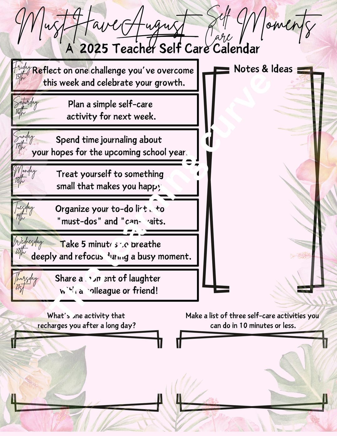 12 Month Personal Care Calendar Personal Growth and Balance for ...
