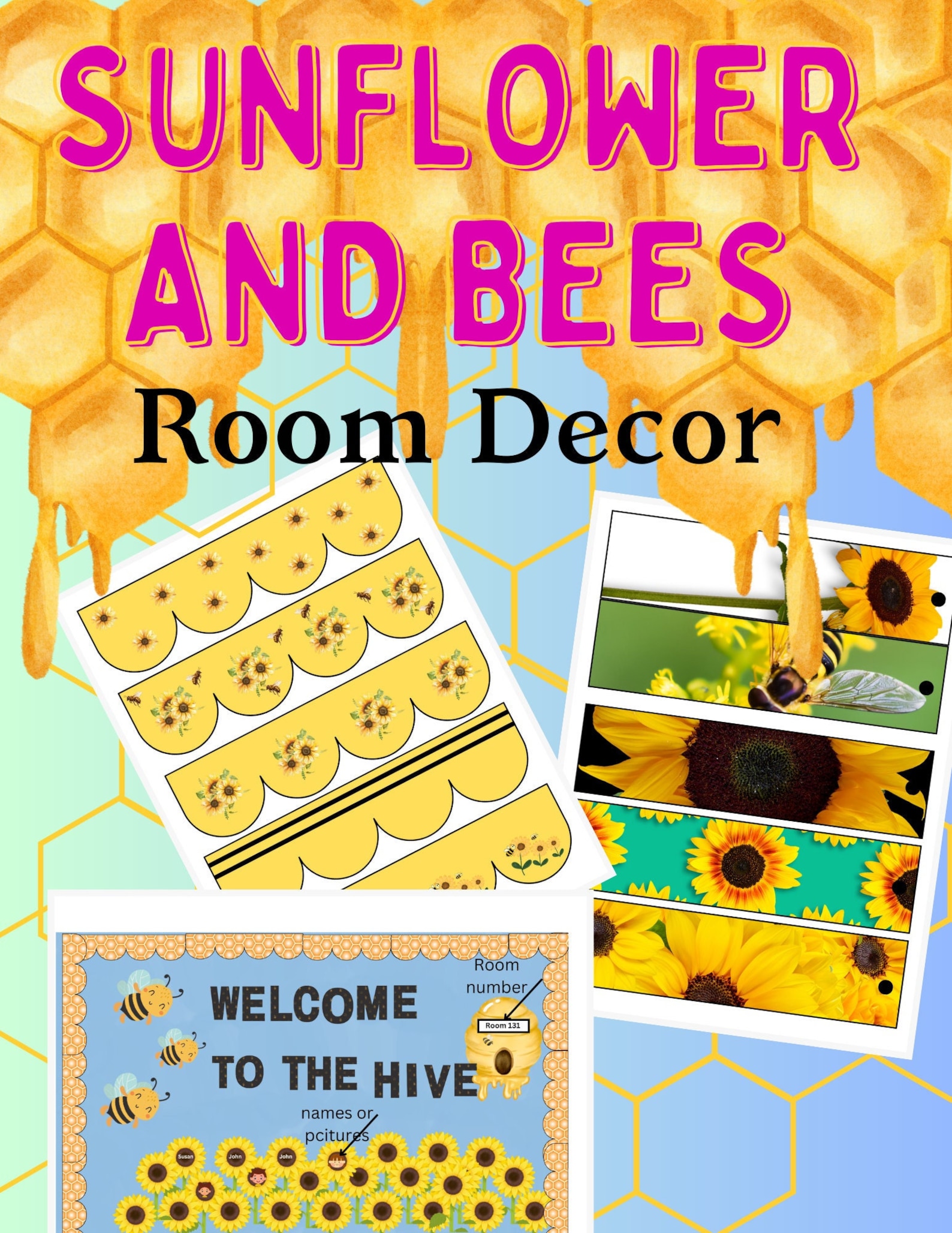 Bulletin Board Sunflowers and Bees - Etsy