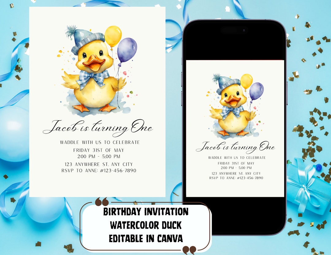 One Lucky Duck Birthday Invitation Template for Boys - Etsy