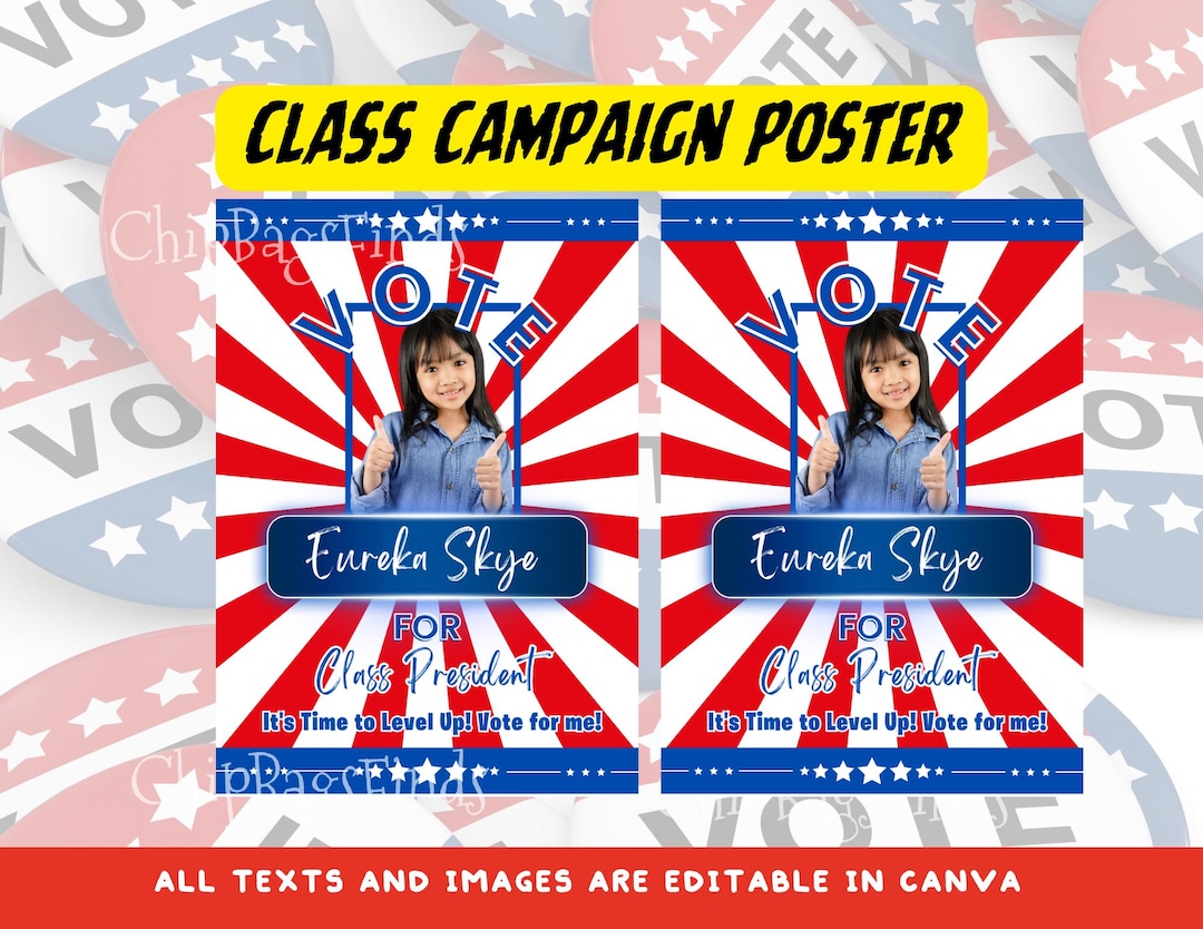 Striking Stripes Red Blue Class President Student Poster Campaign ...