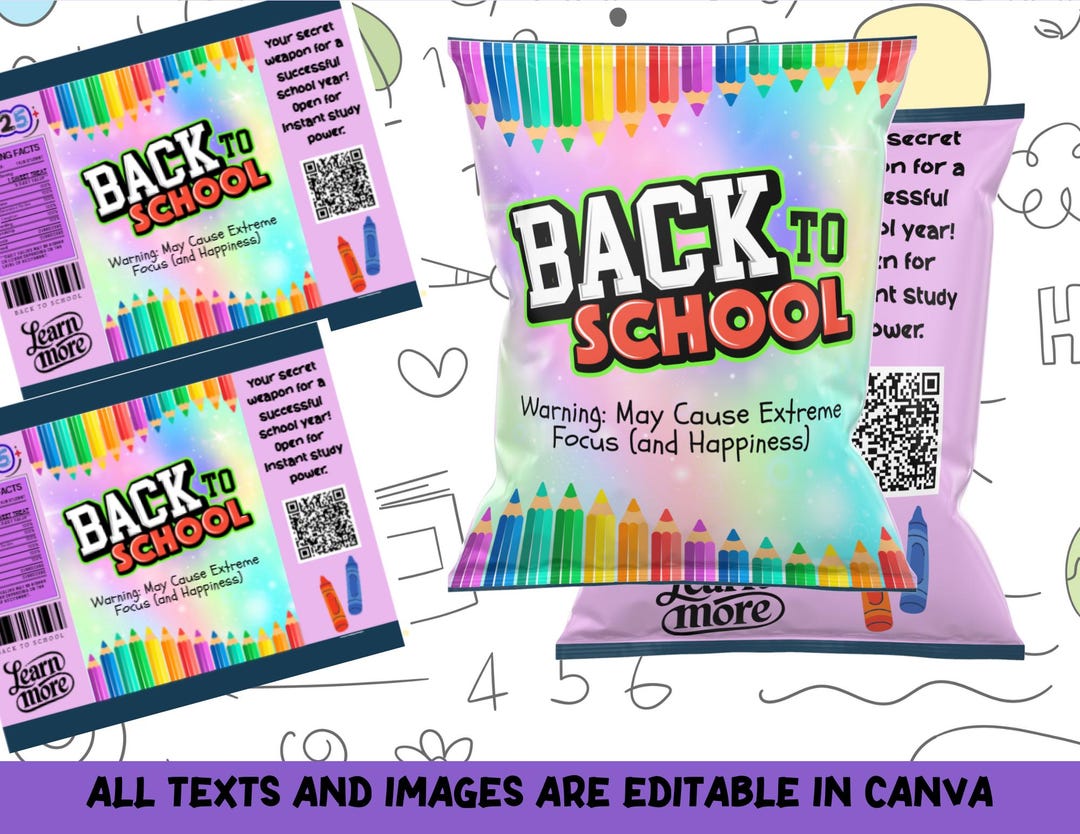 Fun Back to School Chip Bag Template Editable in Canva - Etsy