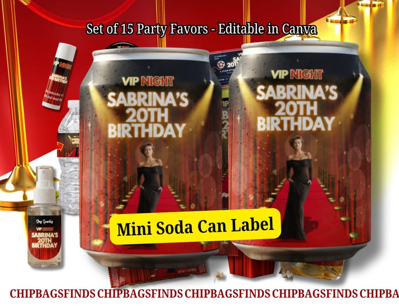 Set of 15 Hollywood Party Favors Souvenirs Editable in Canva - Etsy