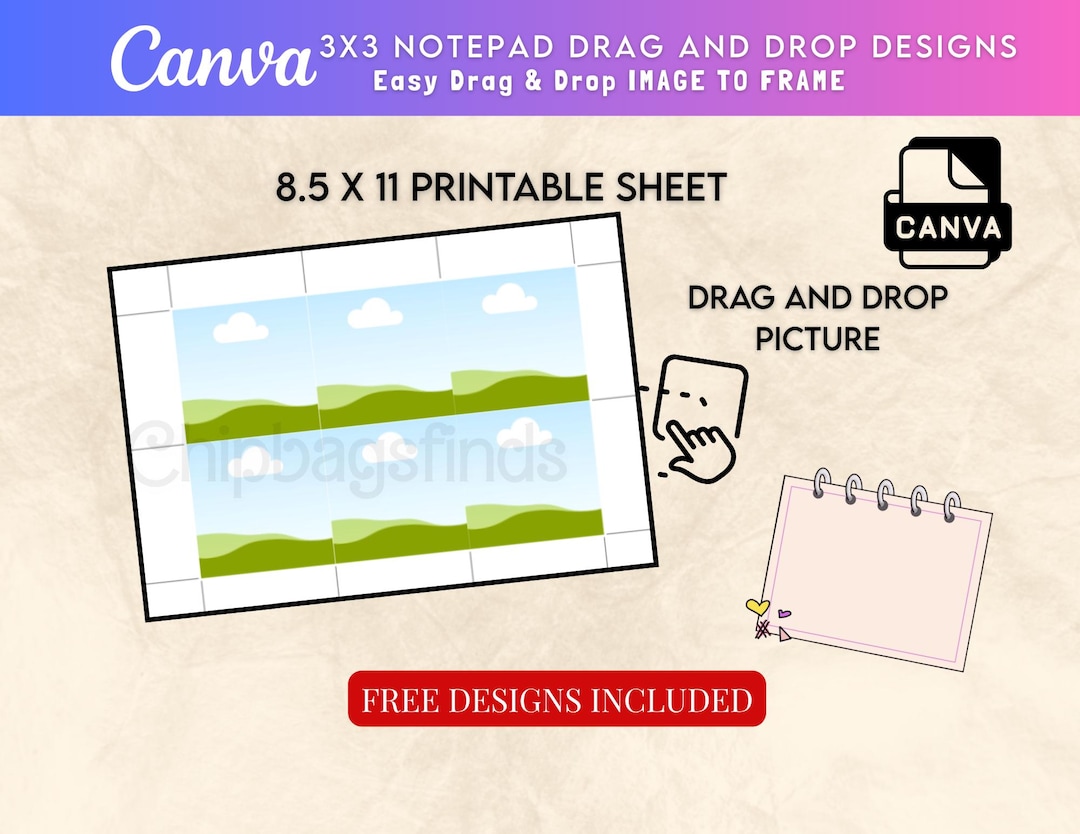 3X3 Notepad Drag and Drop Designs Canva Template Editable in Canva - Etsy