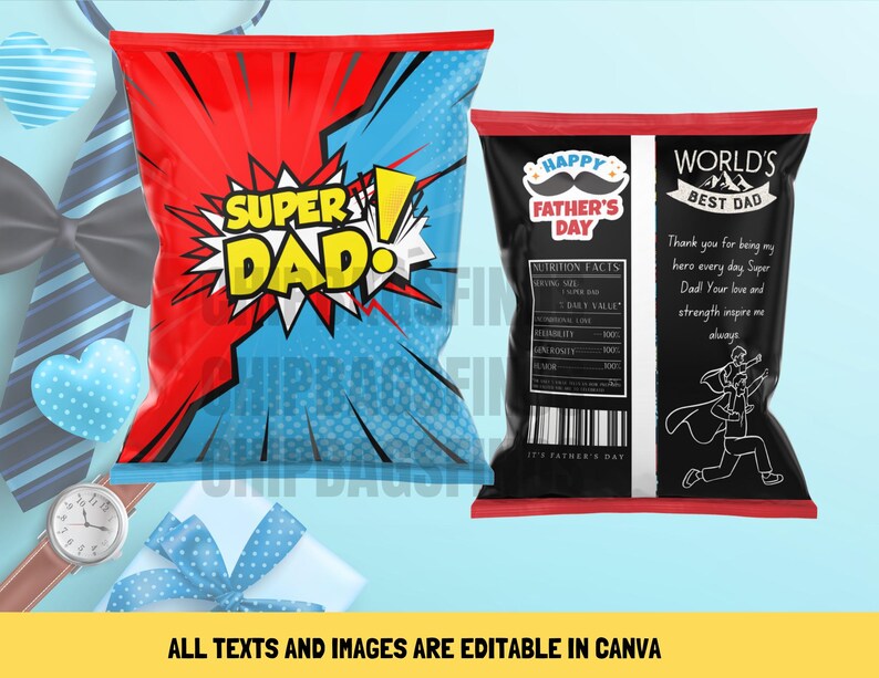 Set of 5 Fathers Day Chip Bag Editable in Canva - Etsy