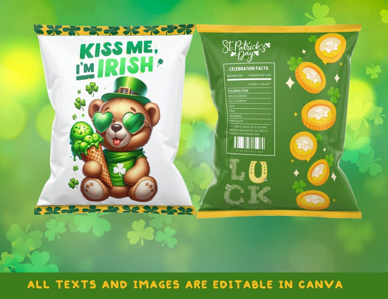St Patricks Day Bundle of 10 Chip Bags Templates Editable in Canva - Etsy