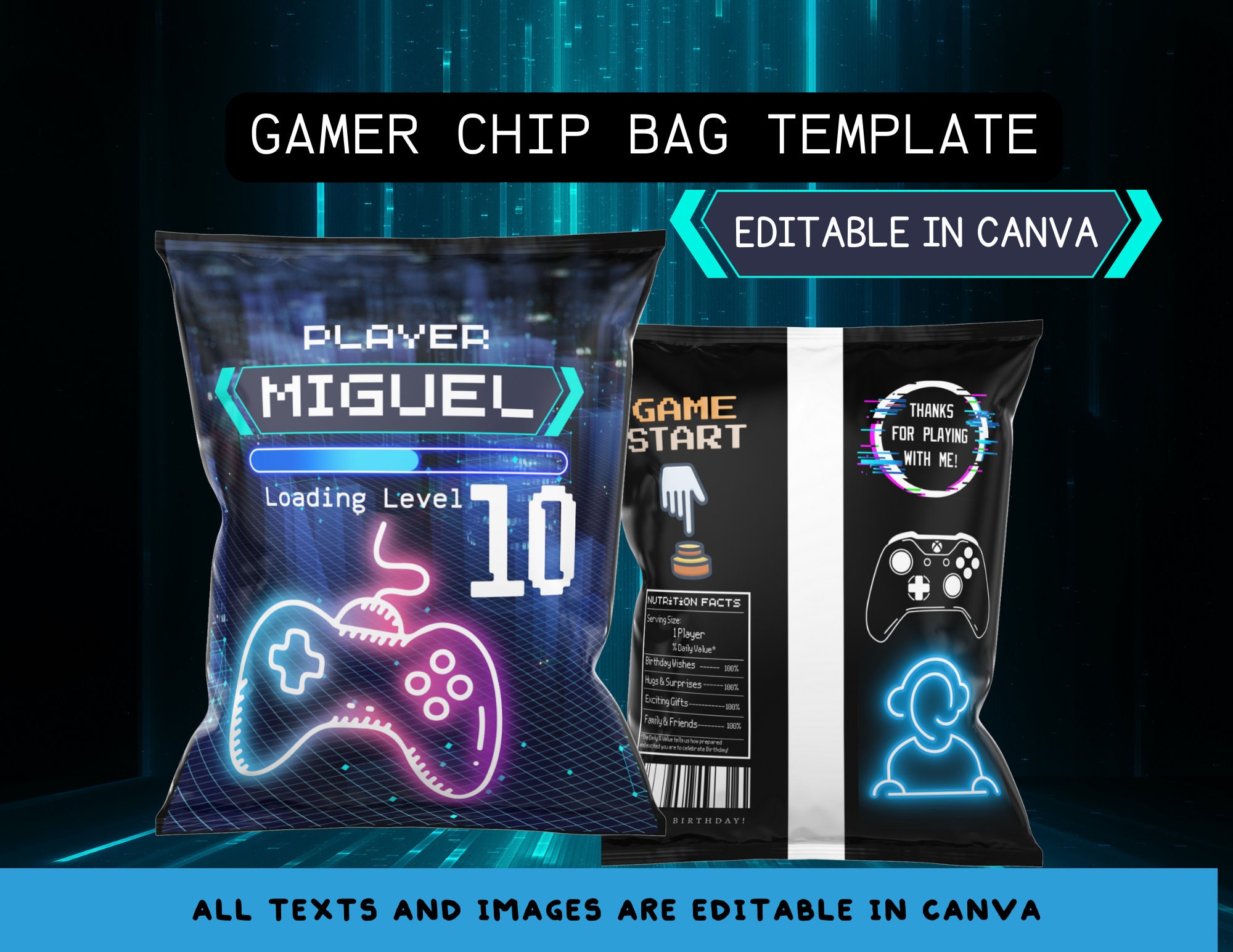 Gamer Theme Chip Bag Level up Your Birthday Bash: A Gamer's Paradise - Etsy