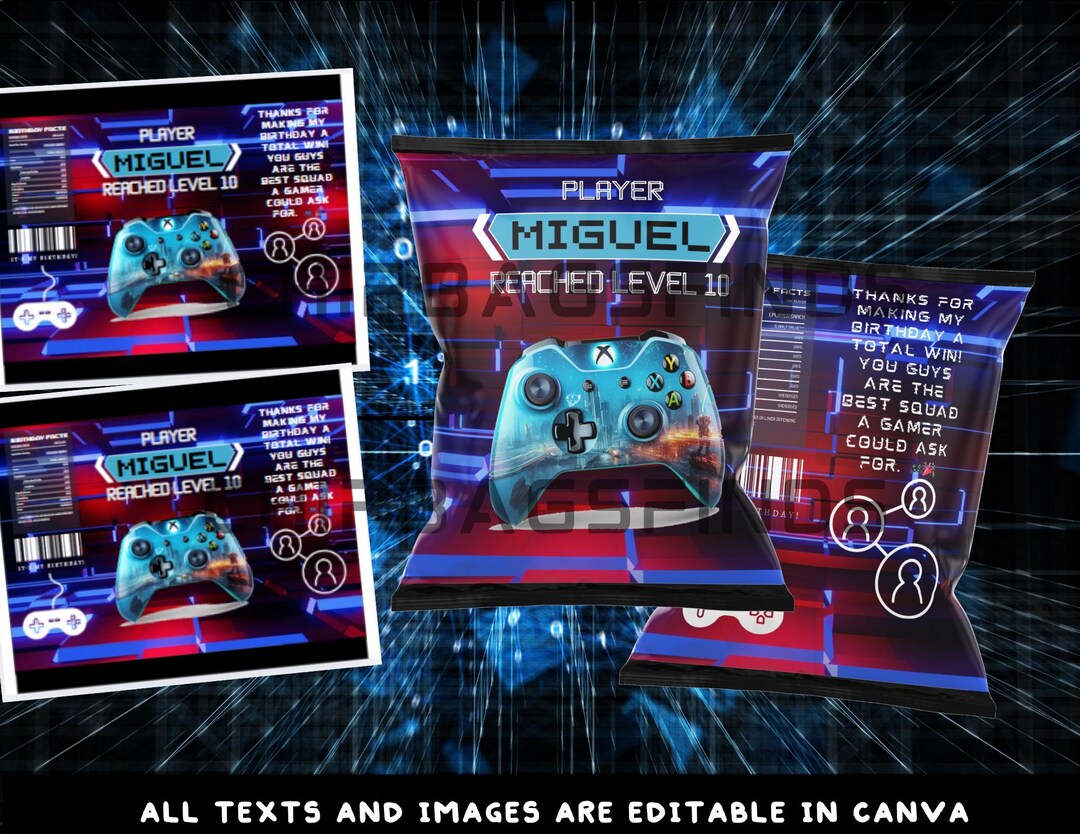 Gamer Chip Bag: Futuristic Player Design, Editable in Canva (PDF File ...