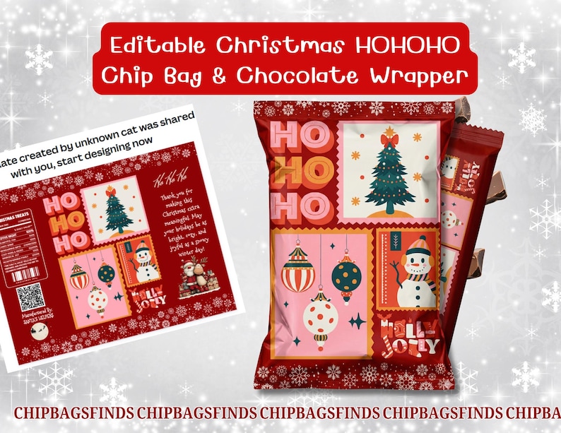 Editable Christmas HOHOHO Chip Bag & Chocolate Wrapper - Etsy