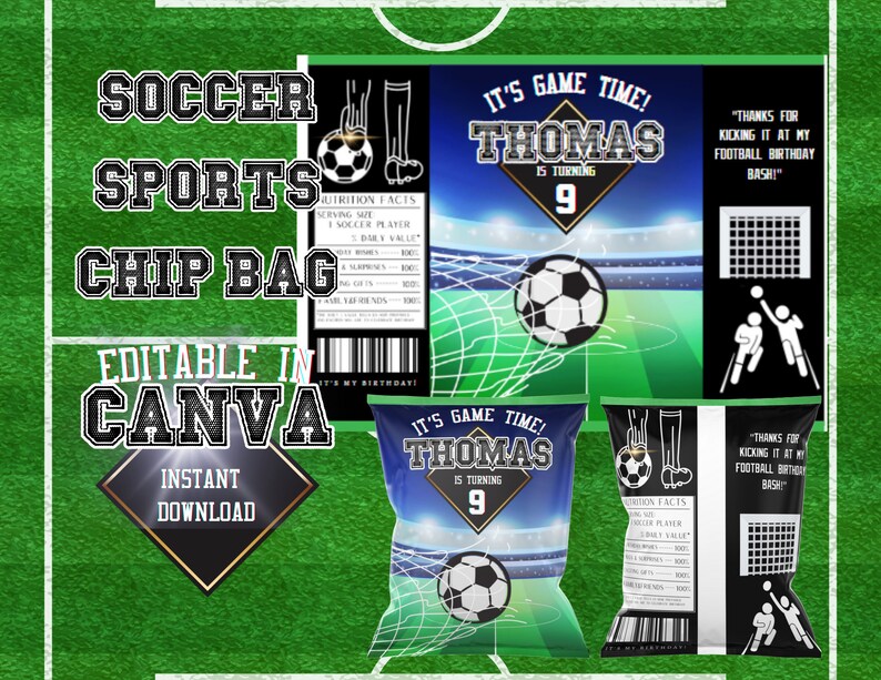 Soccer Chip Bag Template for Soccer Birthday Party Favors - Etsy