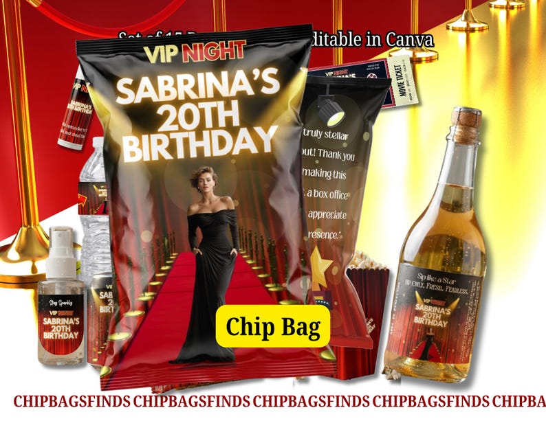 Set of 15 Hollywood Party Favors Souvenirs Editable in Canva - Etsy