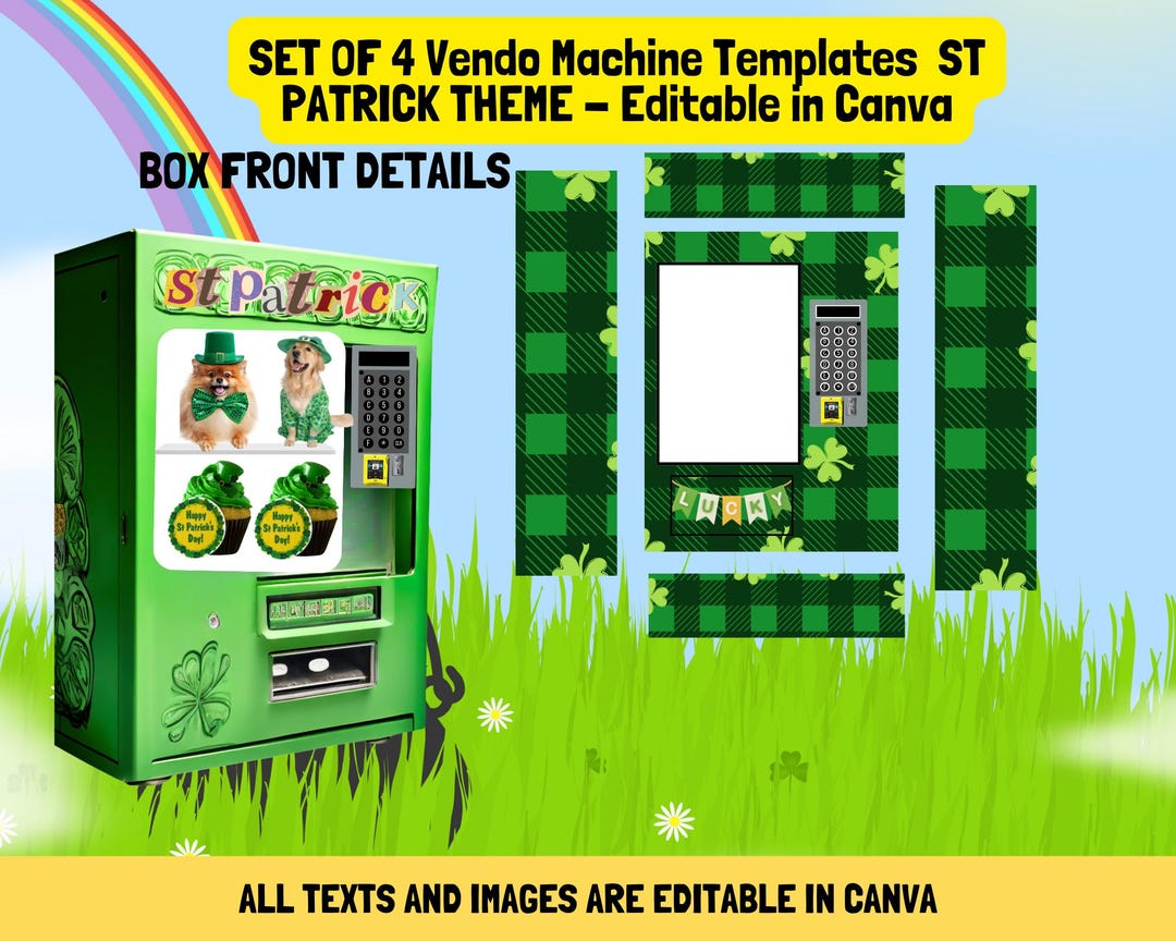 Set of 4 St Patrick Vending Machine Template Editable in Canva - Etsy