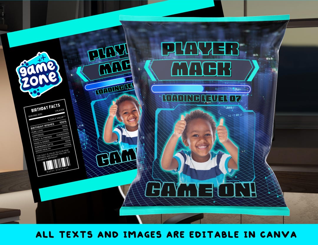 Custom Photo Gamer Theme Chip Bag Level up Birthday Chip Bag - Etsy