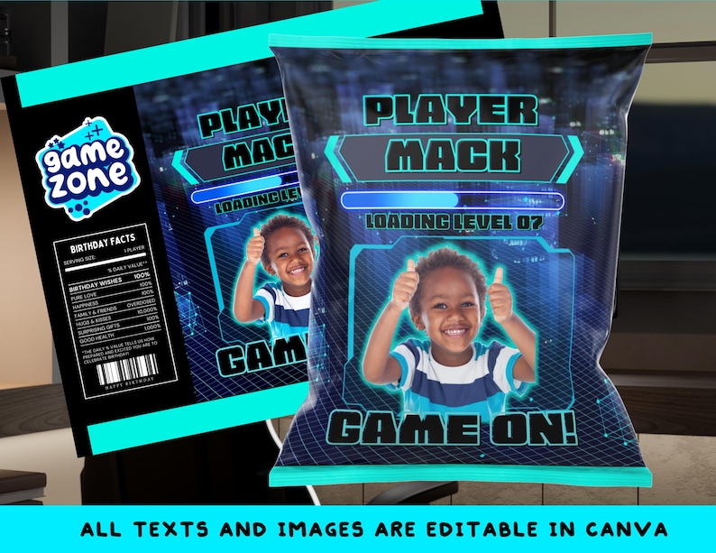 Custom Photo Gamer Theme Chip Bag Level up Birthday Chip Bag - Etsy