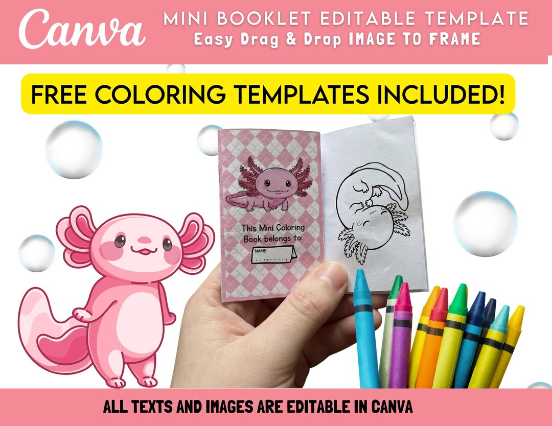 Axolotl Party Favors Theme Booklet Canva Template Editable in Canva - Etsy