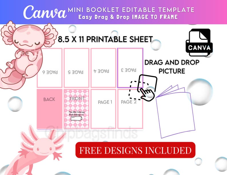 Axolotl Party Favors Theme Booklet Canva Template Editable in Canva - Etsy