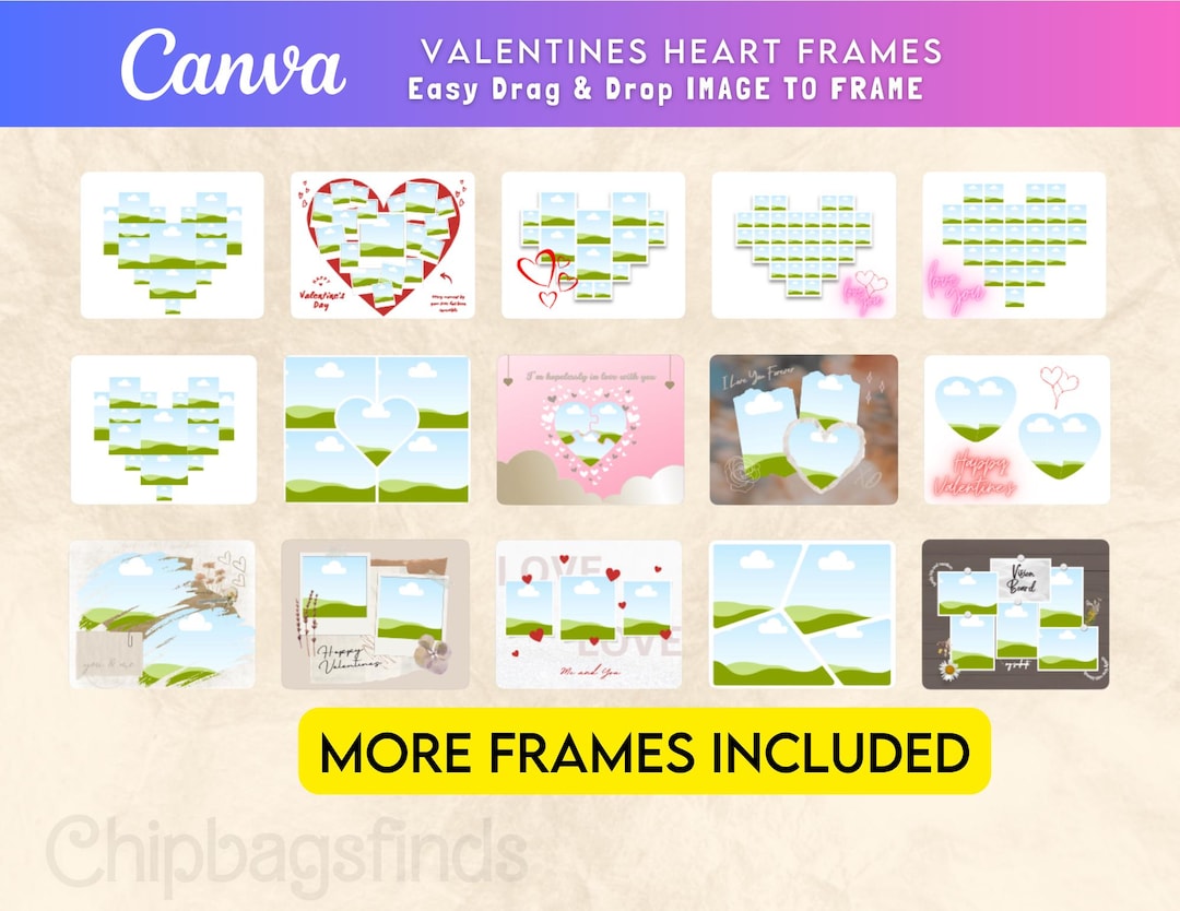 Heart Photo Collage Easy Drag and Drop Valentine Heart Frames Editable ...