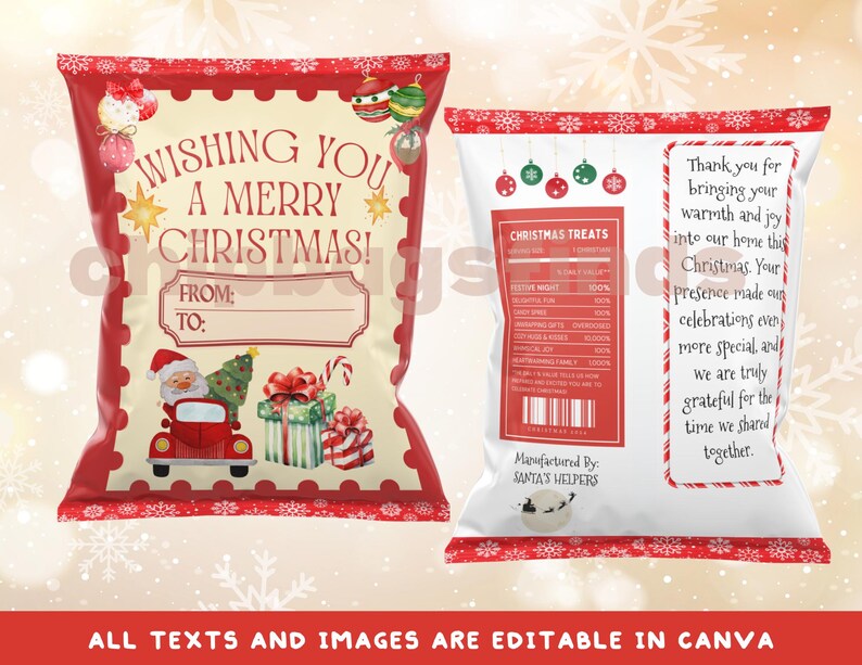 Vintage Christmas Chip Bag Happy Holidays Santa With Gifts - Etsy