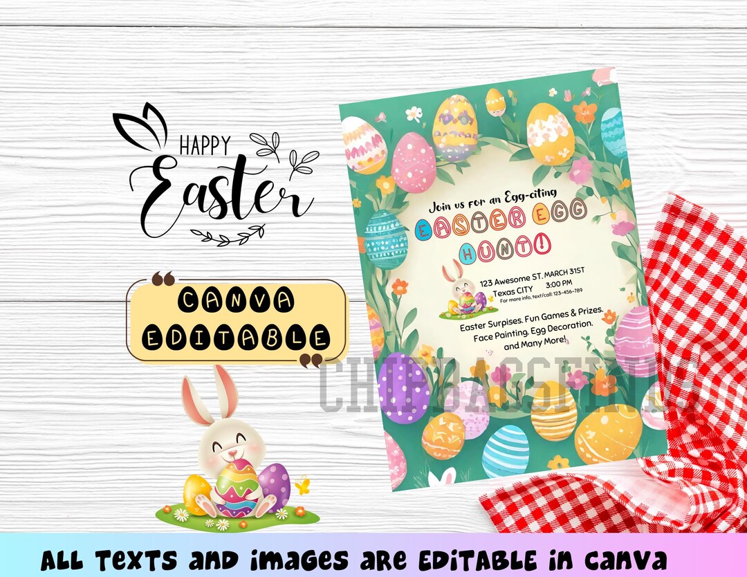 Hoppy Easter Invitation Editable in Canva Hoppy Easter 2025 - Etsy