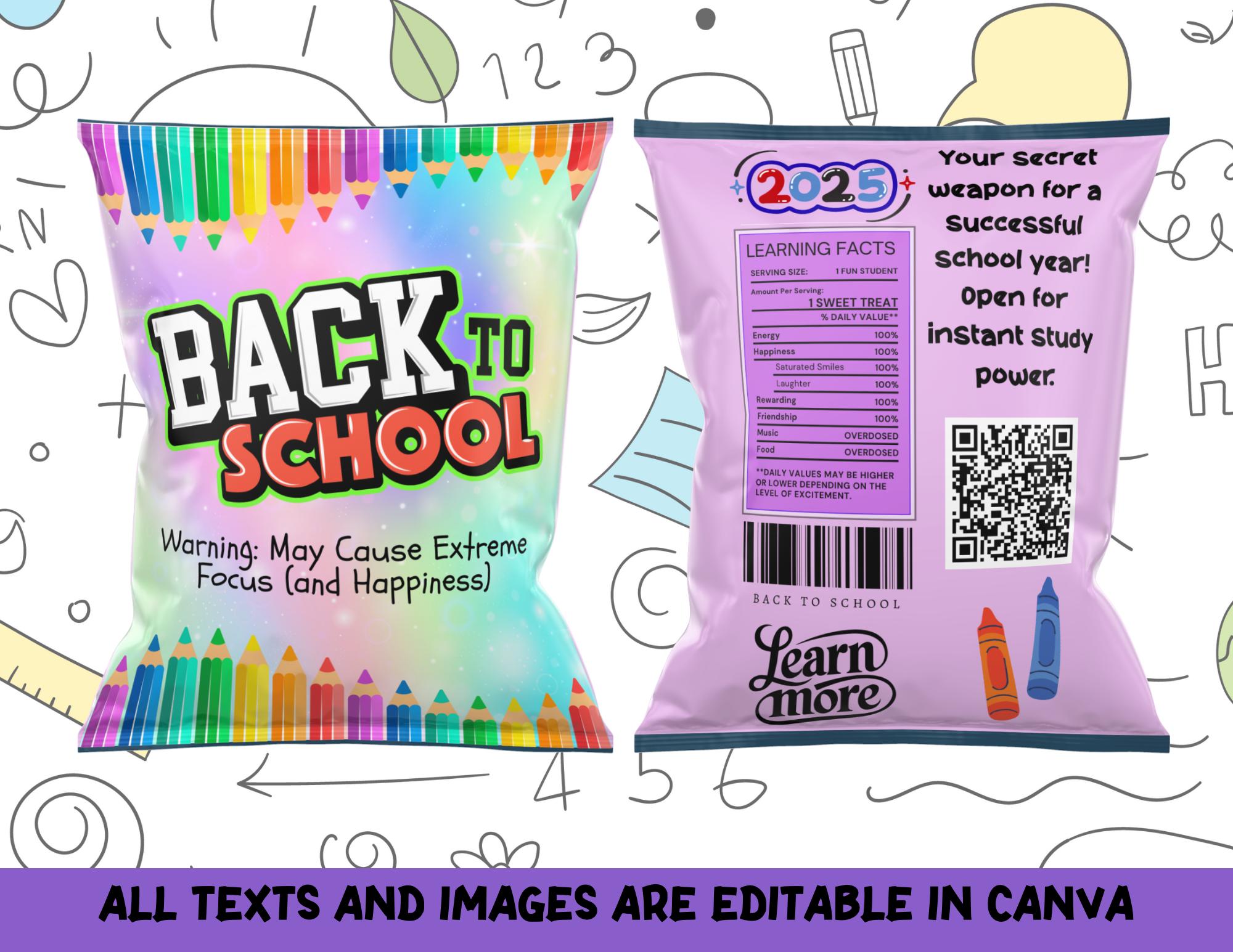 Fun Back to School Chip Bag Template Editable in Canva - Etsy