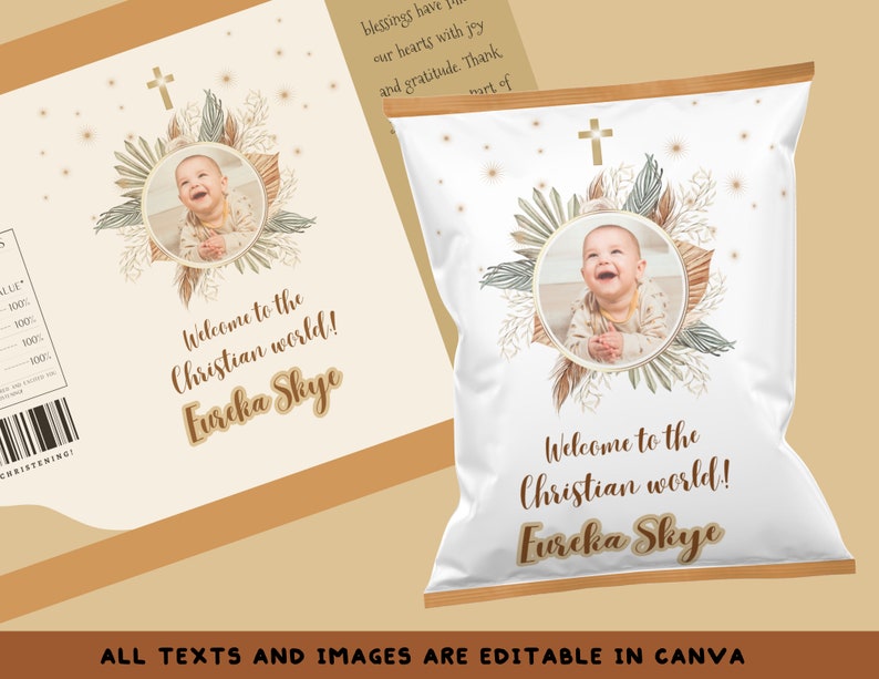 Custom DIY Christening Chip Bag Editable in Canva - Etsy
