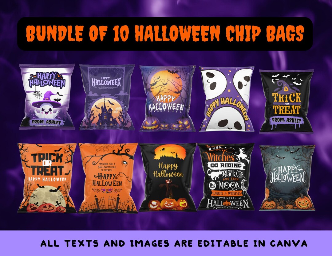 Bundle of 10 Halloween Chip Bag Personalized Trick or Treat Bags - Etsy