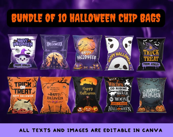 Bundle of 10 Halloween Chip Bag Personalized Trick or Treat Bags - Etsy