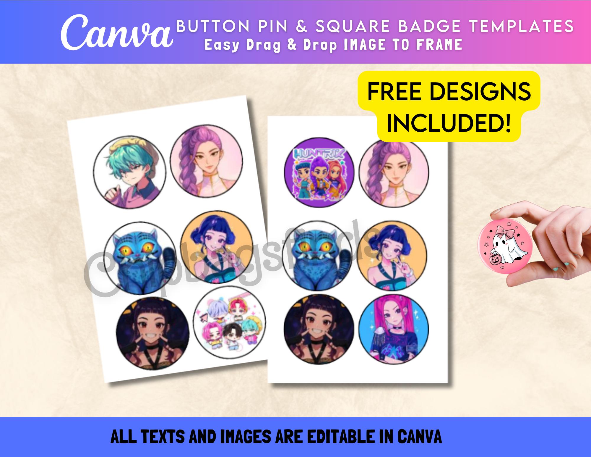 Easy Drag and Drop Button Pin & Square Badge Editable in Canva - Etsy