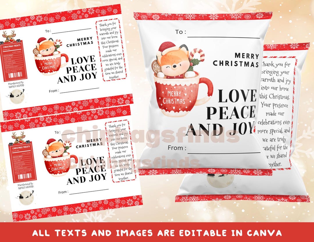 Fox Christmas Chip Bag Template (PDF File, Canva Edit - Etsy