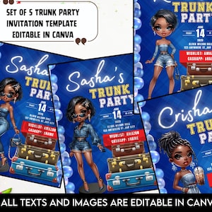Set of 5 Trunk Party Invitation Template Editable in Canva Listing ...